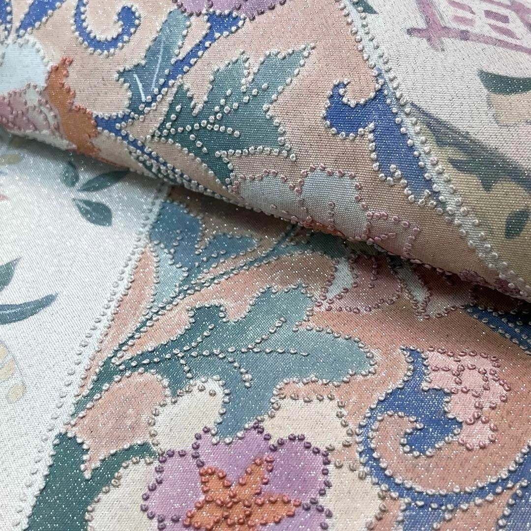 袋帯 相良刺繍 美しい花模様 乳白色 O-4050 袋帯 相良刺繍 美しい花模様 乳白色 O-4050