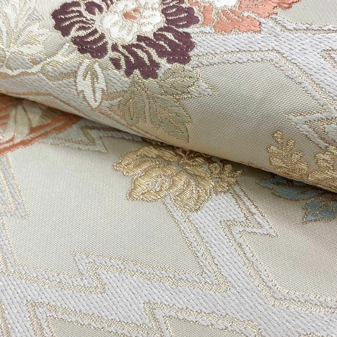 袋帯 鳳凰に花模様 松皮菱 乳白色 金糸 O-4051 袋帯 鳳凰に花模様 松皮菱 乳白色 金糸 O-4051