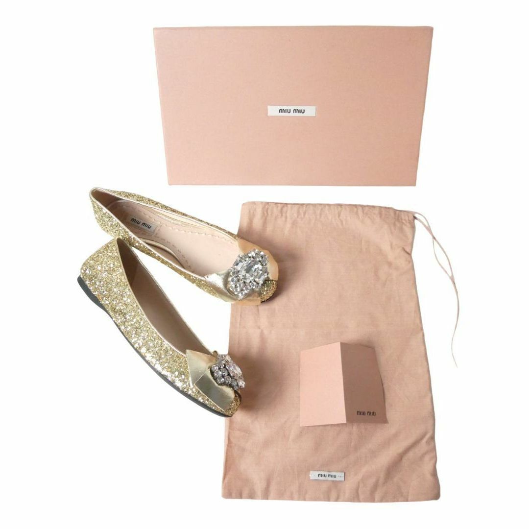 未使用 MIU MIU グリッター ラインストーン ぺたんこ フラット 未使用 MIU MIU グリッター ラインストーン ぺたんこ フラット