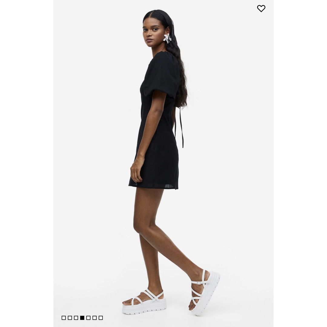 H&M - H&M パフスリーブドレス ブラック 黒 リゾートワンピ H&M - H&M パフスリーブドレス ブラック 黒 リゾートワンピ