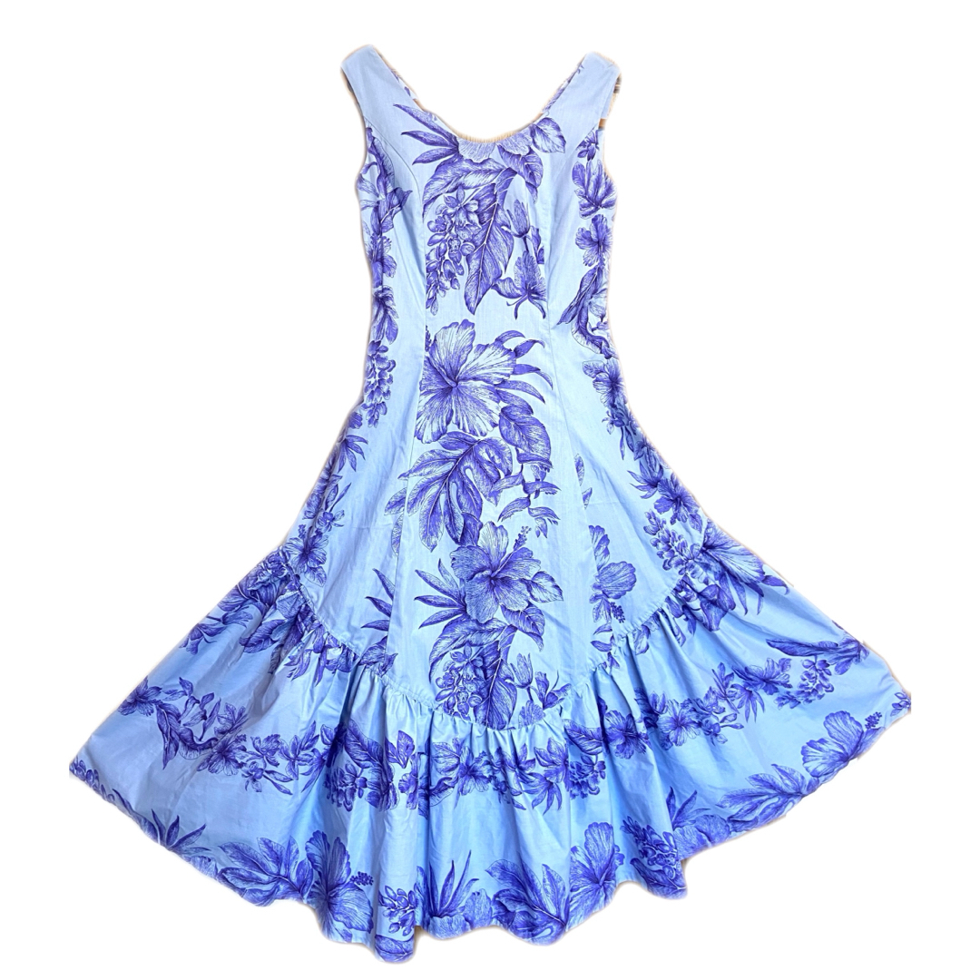 美品 フラダンス衣装】ブルー パープル HULAGIRLS ワンピース 美品 フラダンス衣装】ブルー パープル HULAGIRLS ワンピース