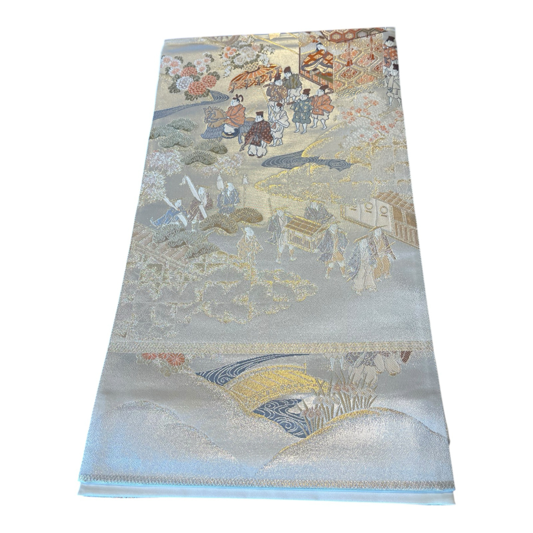 美品】全通袋帯 御所車風景紋様 金銀糸 黒留袖 色留袖 訪問着 美品】全通袋帯 御所車風景紋様 金銀糸 黒留袖 色留袖 訪問着