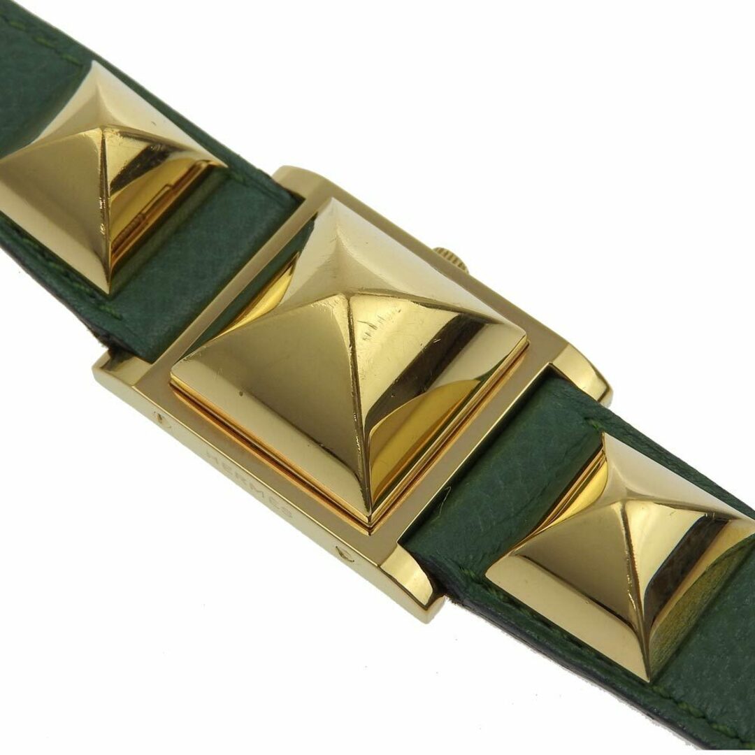HERMES】エルメス メドール 金メッキ×レザー グリーン クオーツ HERMES】エルメス メドール 金メッキ×レザー グリーン クオーツ