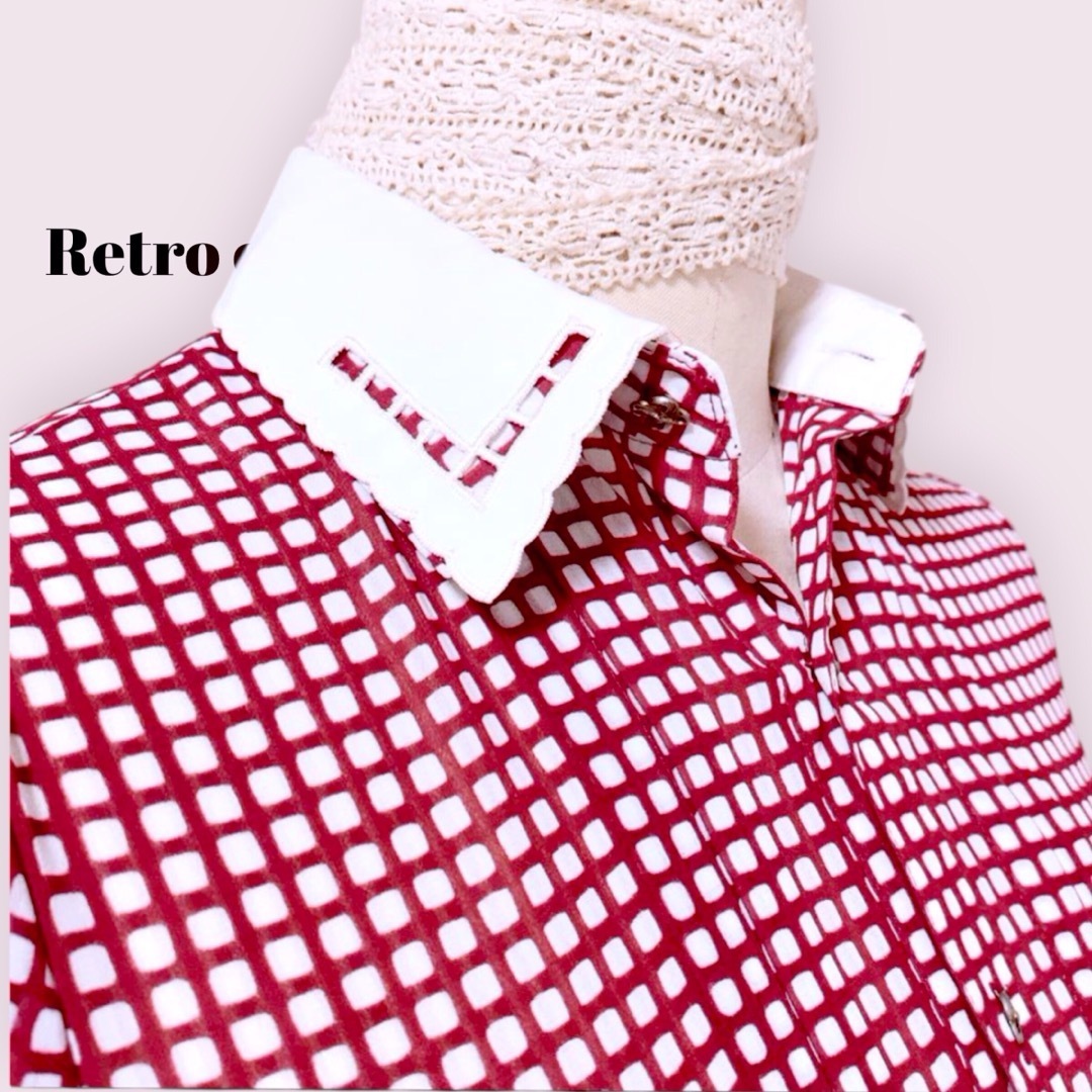 レトロシャツワンピース Red Free 昭和レトロ モダン 80年代 90 レトロシャツワンピース Red Free 昭和レトロ モダン 80年代 90