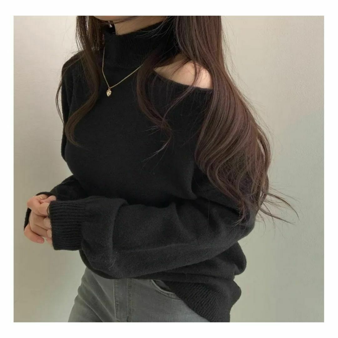 韓国♡肩出し♡ ハイネックニットトップス ニットワンピース 韓国♡肩出し♡ ハイネックニットトップス ニットワンピース