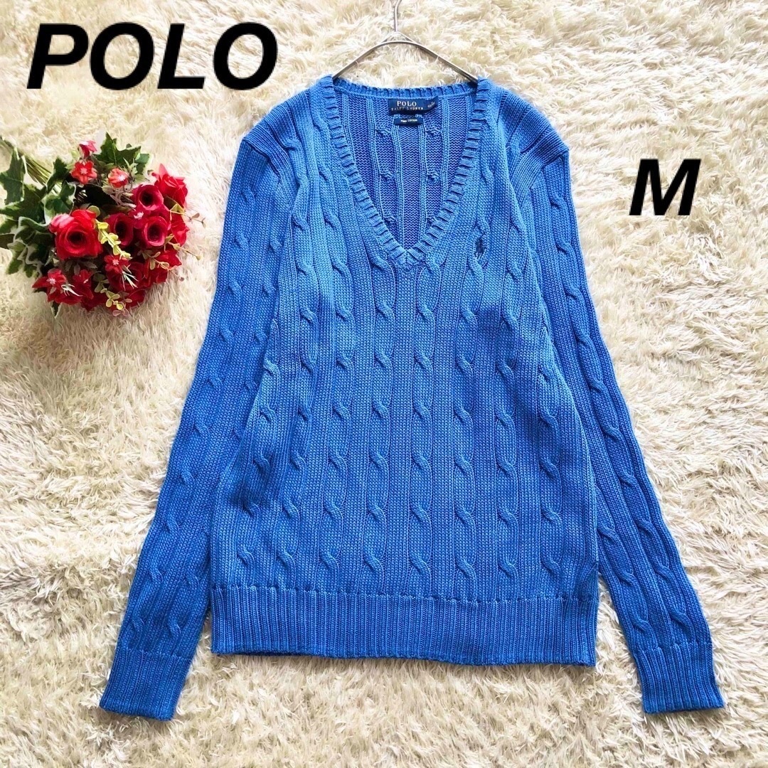 POLO RALPH LAUREN♪ケーブルニットセーター ブランドロゴ刺繍 M POLO RALPH LAUREN♪ケーブルニットセーター ブランドロゴ刺繍 M