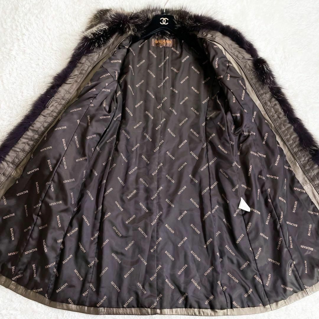 BALMAIN バルマン ラムレザー フォックスファーコート ブロンズ 11号 BALMAIN バルマン ラムレザー フォックスファーコート ブロンズ 11号