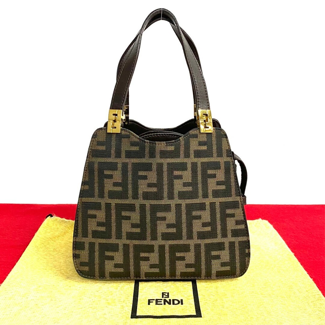FENDI ズッカ柄 ミニハンドバッグ ナイロン レザー ミニバッグ FENDI ズッカ柄 ミニハンドバッグ ナイロン レザー ミニバッグ