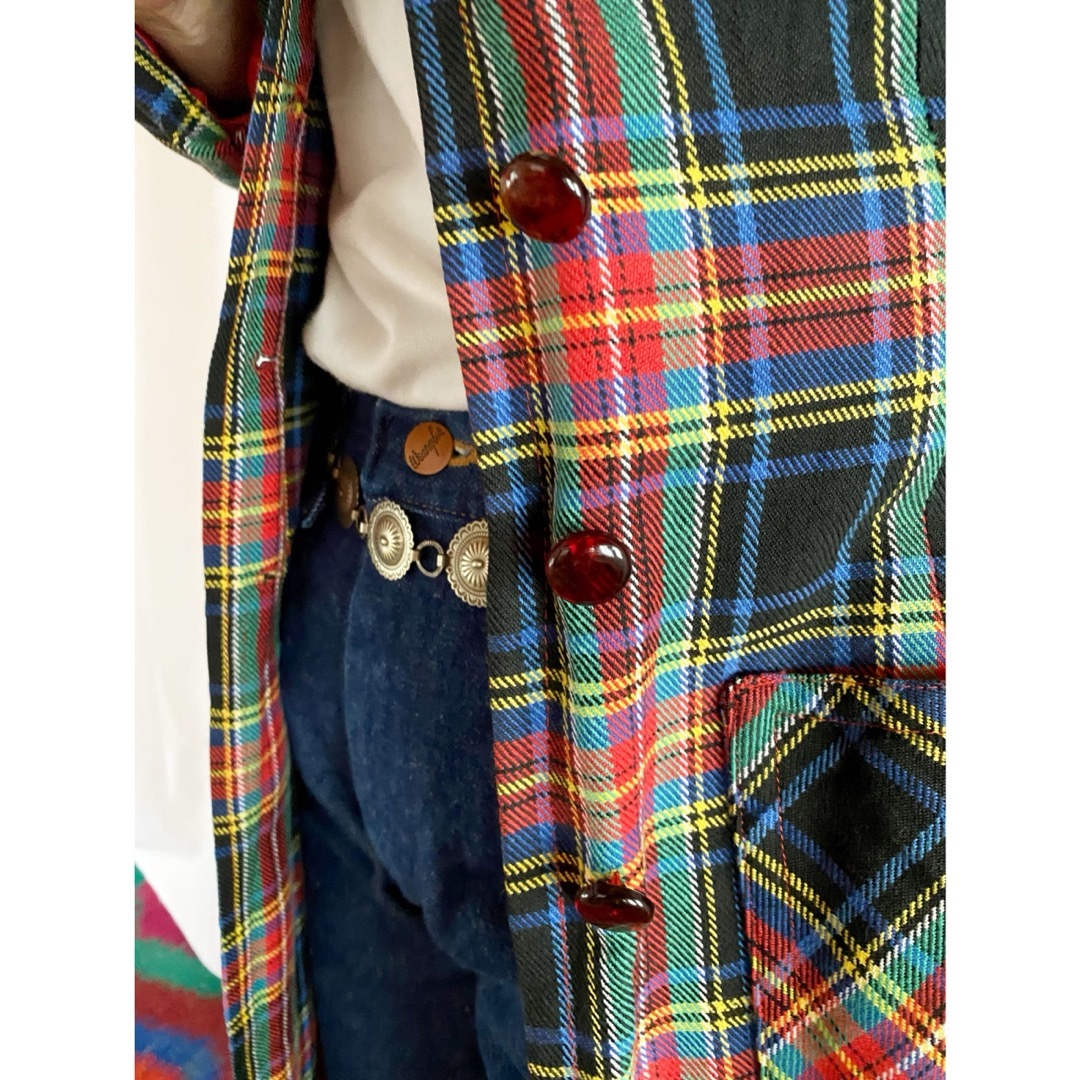 古着 ビンテージ 70s トレンチ チェック 襟 細身 ロング コート 古着 ビンテージ 70s トレンチ チェック 襟 細身 ロング コート