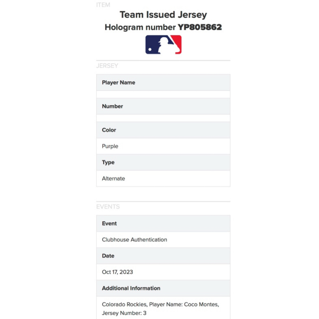 MLB - 巨人 ココ モンテス 2023年 支給品 ユニフォーム MLB MLB - 巨人 ココ モンテス 2023年 支給品 ユニフォーム MLB