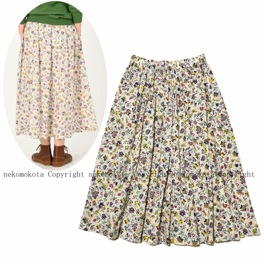 45R - 美品 45R インドカディ春花プリントのイージースカート 花 45R - 美品 45R インドカディ春花プリントのイージースカート 花