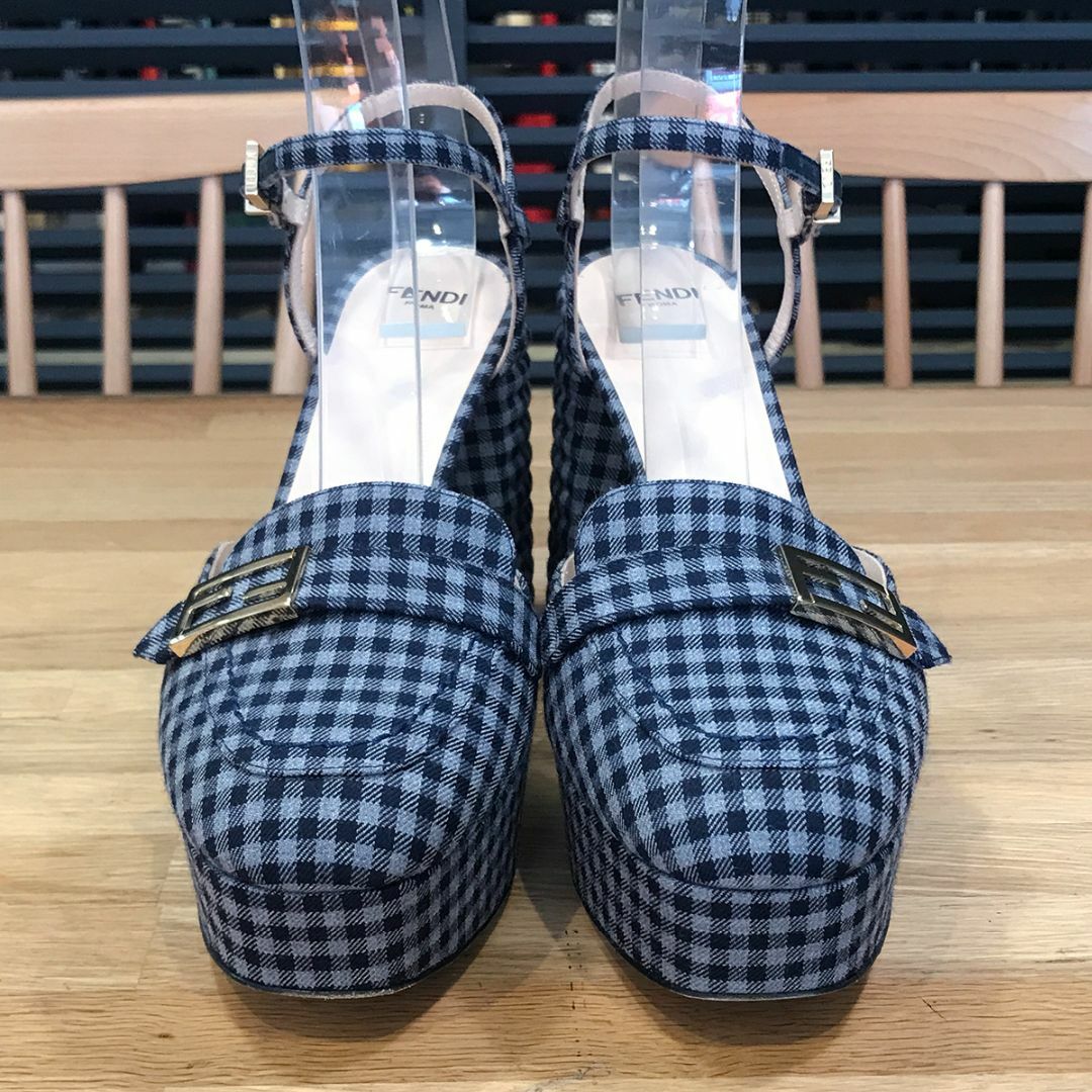 超美品 フェンディ アンクルストラップ サンダル ギンガム 超美品 フェンディ アンクルストラップ サンダル ギンガム
