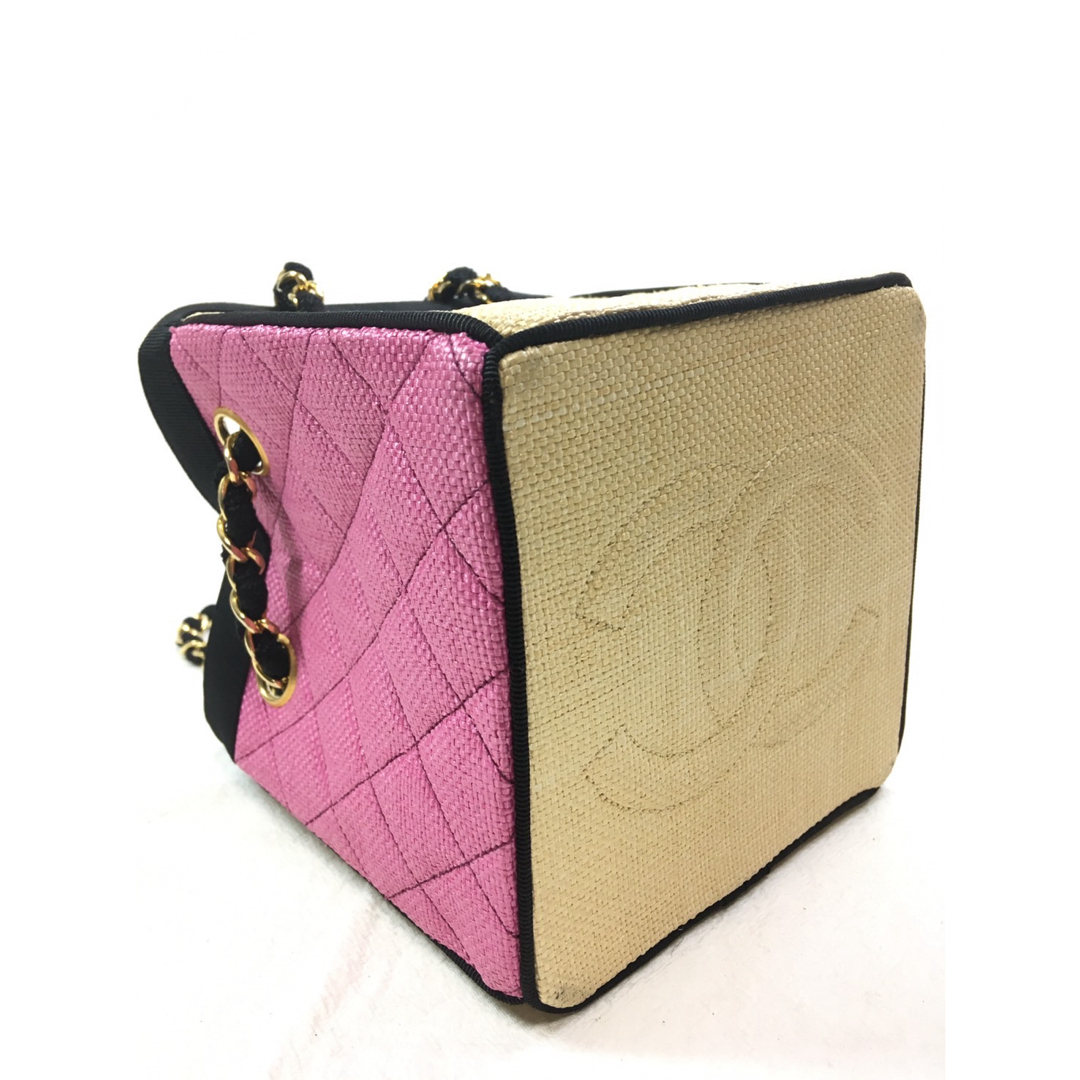 CHANEL - シャネル ストロー バイカラー ミニ ハンドバッグ CHANEL - シャネル ストロー バイカラー ミニ ハンドバッグ