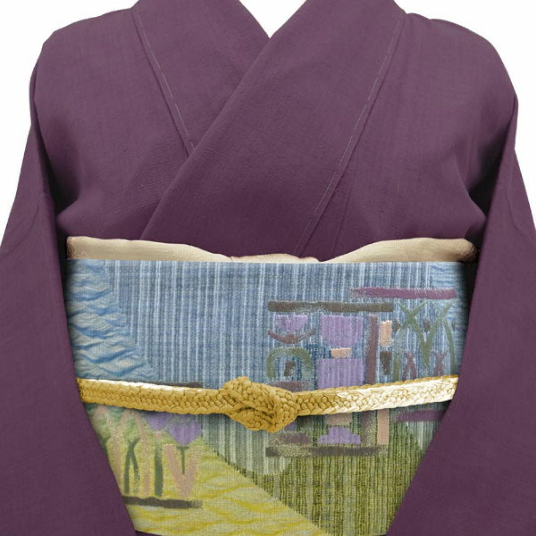 袋帯 京都 西陣 二方向 お太鼓 青 黄緑 紫 雪輪 カジュアル 新古 袋帯 京都 西陣 二方向 お太鼓 青 黄緑 紫 雪輪 カジュアル 新古