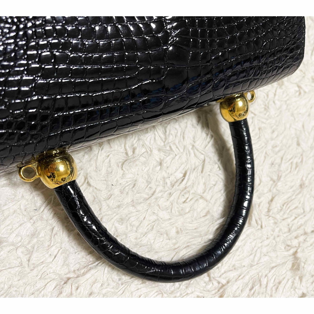 美品】シャイニングクロコ 鰐革 クロコダイル ハンドバッグ 美品】シャイニングクロコ 鰐革 クロコダイル ハンドバッグ