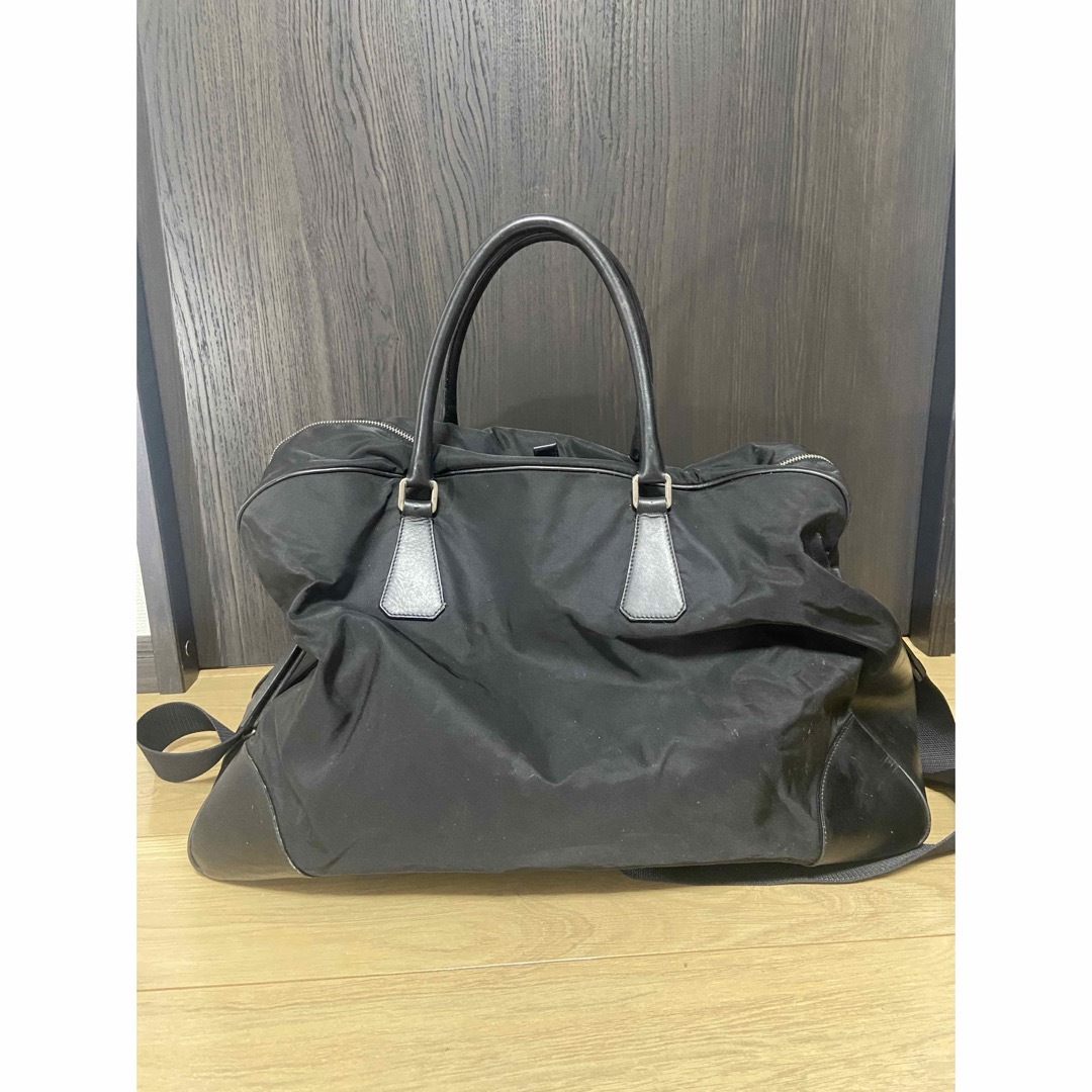 PRADA ボストンバッグ ナイロン レザー 三角ロゴプレート 黒 旅行用 PRADA ボストンバッグ ナイロン レザー 三角ロゴプレート 黒 旅行用