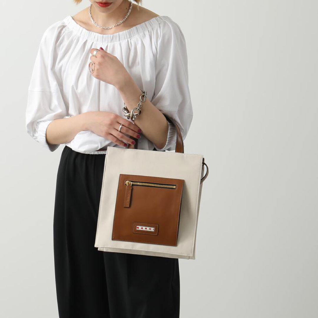 MARNI - MARNI ハンドバッグ ZIPPED TOTE キャンバス レザー MARNI - MARNI ハンドバッグ ZIPPED TOTE キャンバス レザー