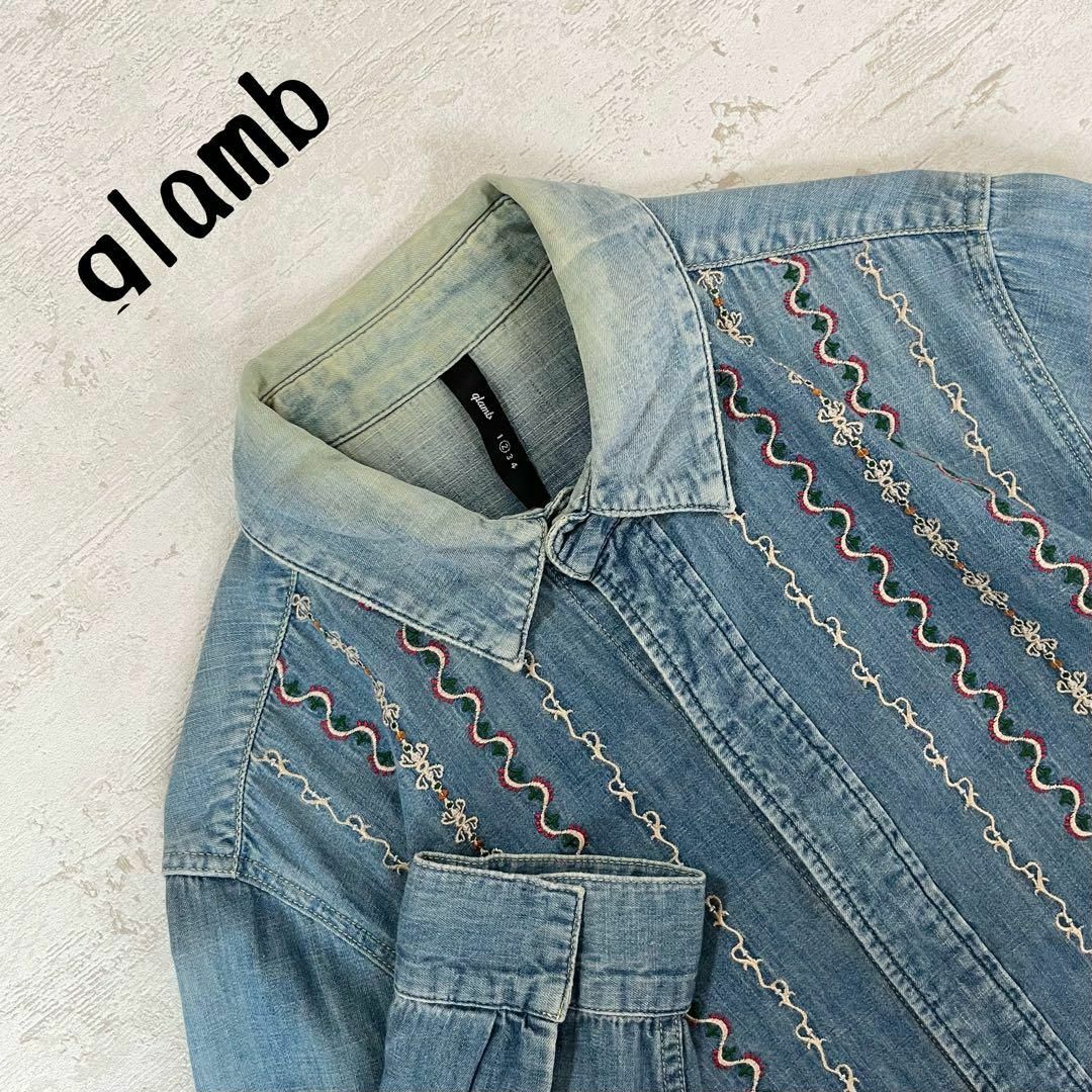 glamb - qlambグラムデニムシャツ長袖パターン柄刺繍入りサイズ glamb - qlambグラムデニムシャツ長袖パターン柄刺繍入りサイズ