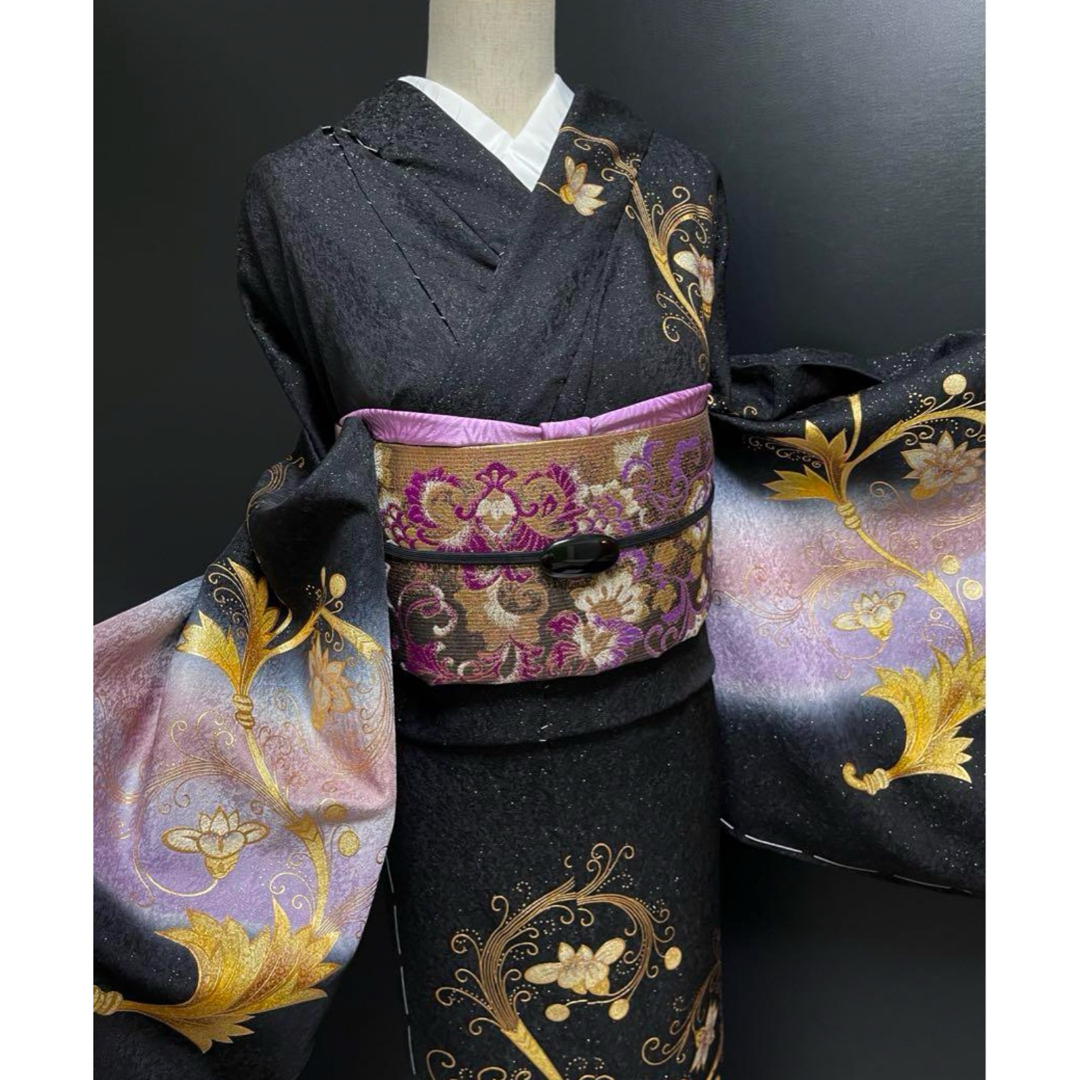 和のドレス【特選金彩友禅金通し訪問着◇更紗唐草】黒 金 和のドレス【特選金彩友禅金通し訪問着◇更紗唐草】黒 金