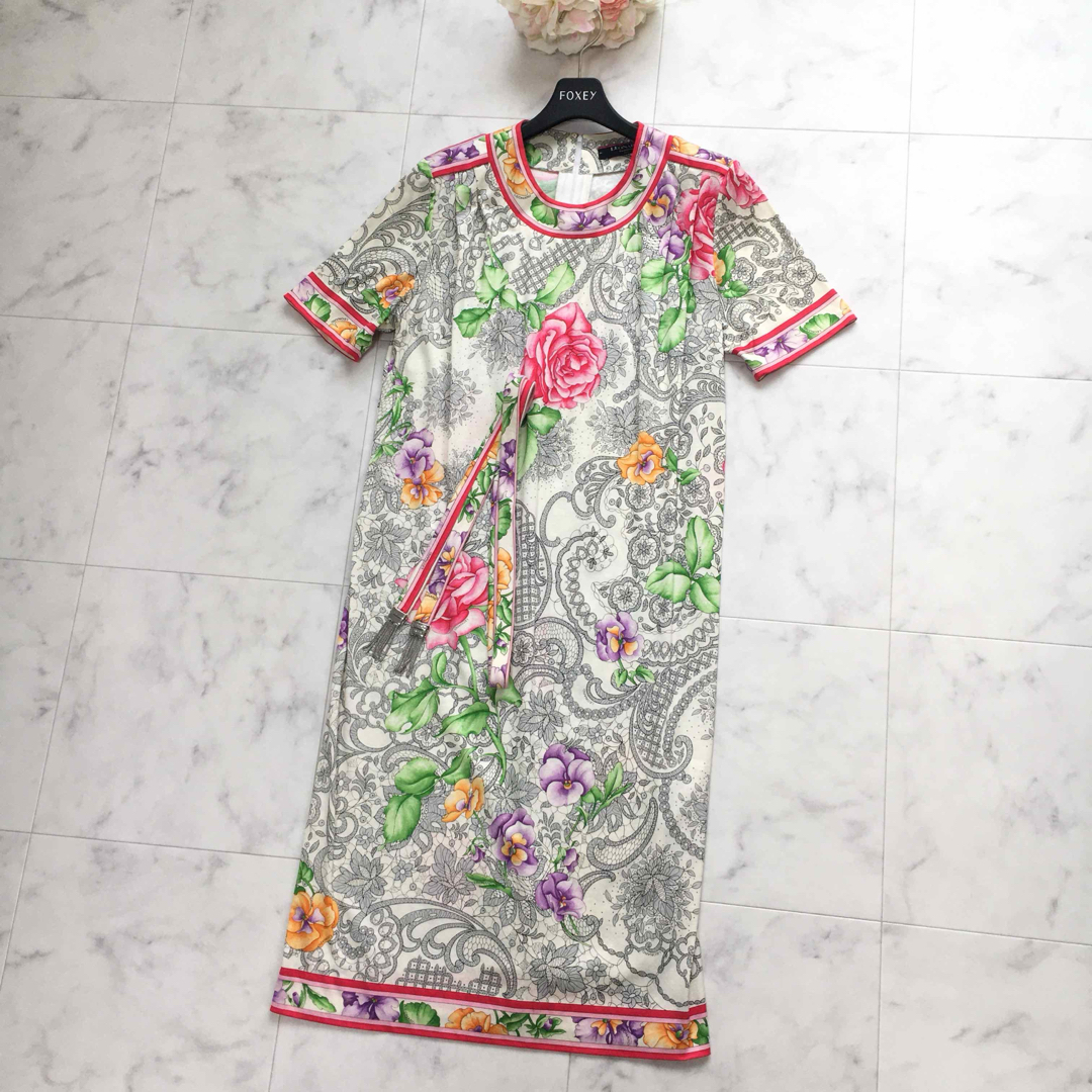 美品 LEONARD レオナール コットンストレッチ ベルト ワンピース 美品 LEONARD レオナール コットンストレッチ ベルト ワンピース