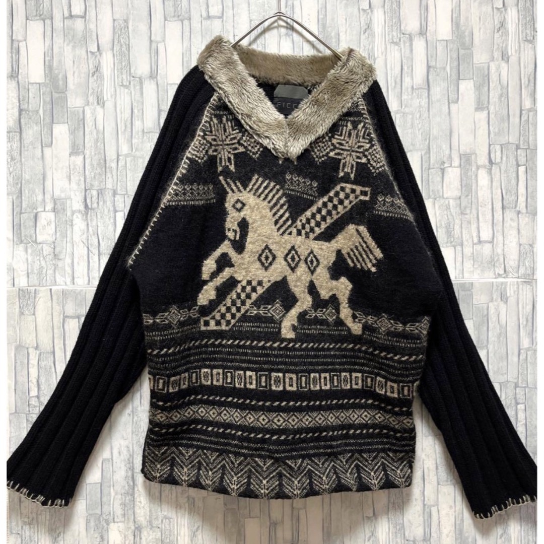 FICCE - FICCE フィッチェ ドン小西 柄ニット セーター L FICCE - FICCE フィッチェ ドン小西 柄ニット セーター L