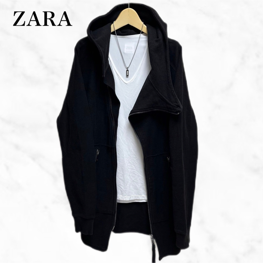 ZARA - ZARA ロング丈ジャケット 黒 ブラック モード系 高級感の ZARA - ZARA ロング丈ジャケット 黒 ブラック モード系 高級感の