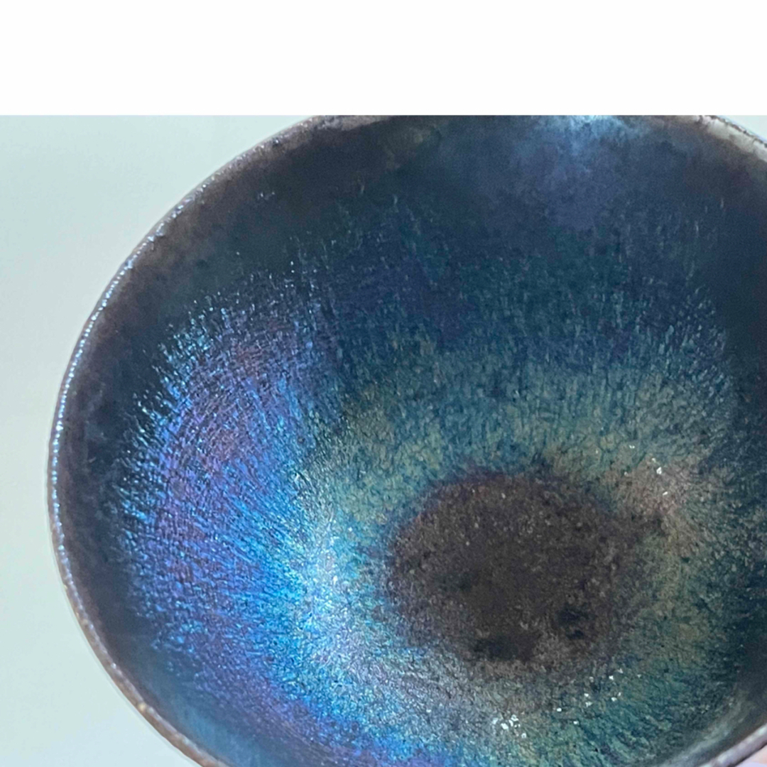 陶芸家 三浦硃鈴 珠鈴 ぐい呑 盃 酒器 孔雀釉 天目釉 天目盃 共箱 陶芸家 三浦硃鈴 珠鈴 ぐい呑 盃 酒器 孔雀釉 天目釉 天目盃 共箱