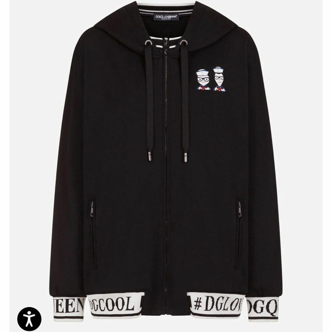 美品 DOLCE&GABBANA ブランドロゴ フーディー パーカー ブラック 美品 DOLCE&GABBANA ブランドロゴ フーディー パーカー ブラック
