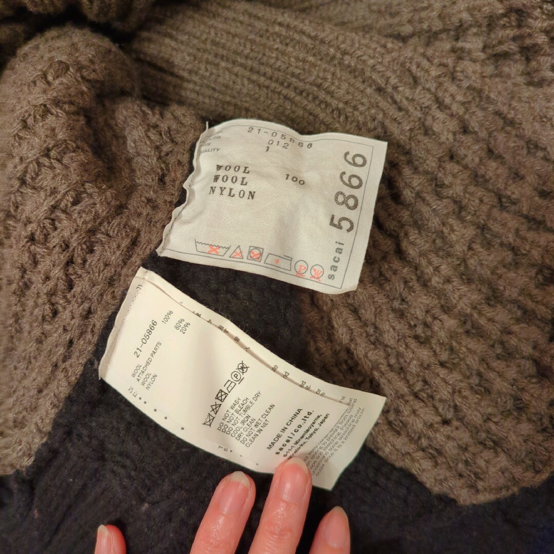 sacai 21秋冬 切り替えケーブルニット サイズ1 sacai 21秋冬 切り替えケーブルニット サイズ1
