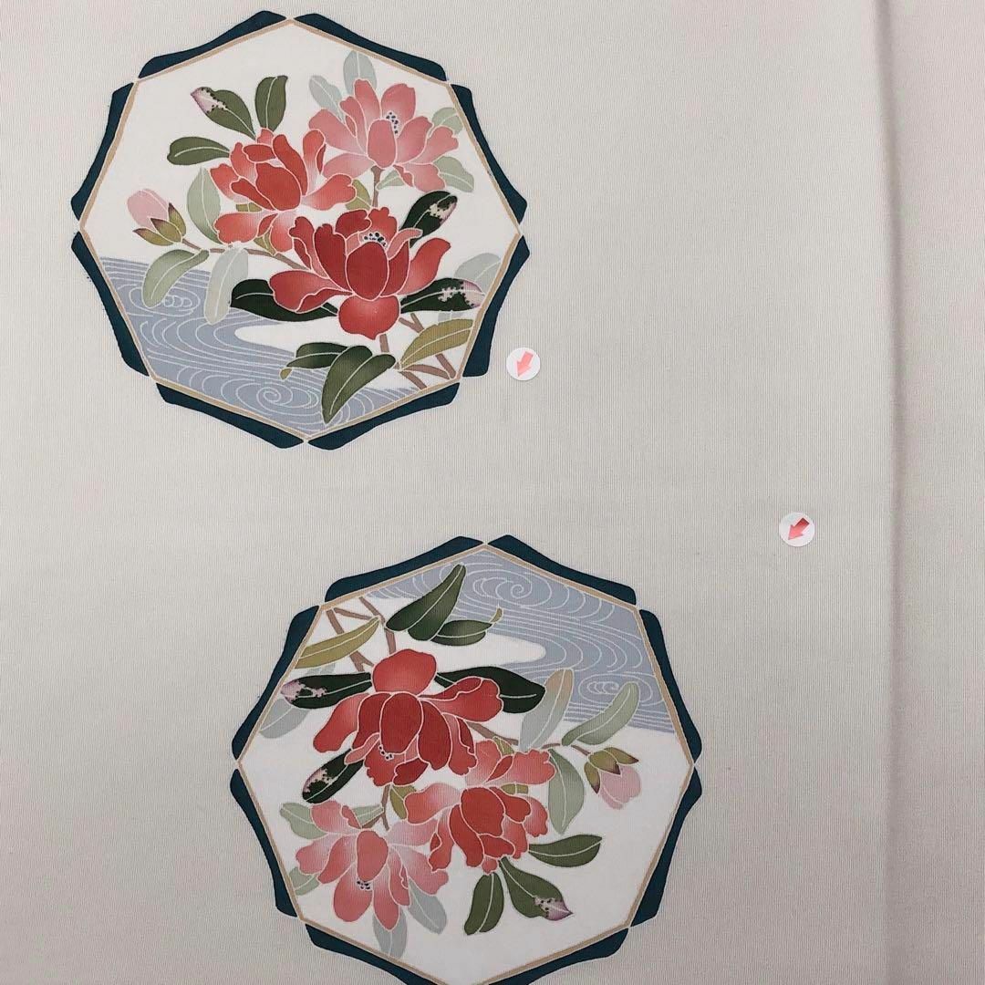 名古屋帯 作家物 塩瀬 友禅 流水に花模様 灰白色 O-4381 名古屋帯 作家物 塩瀬 友禅 流水に花模様 灰白色 O-4381
