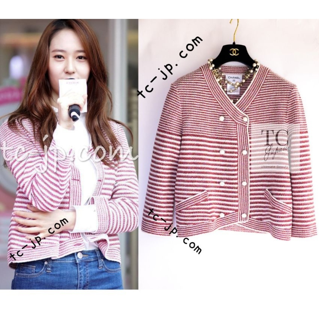 CHANEL - シャネル カーディガン CHANEL レッド ストライプ CHANEL - シャネル カーディガン CHANEL レッド ストライプ