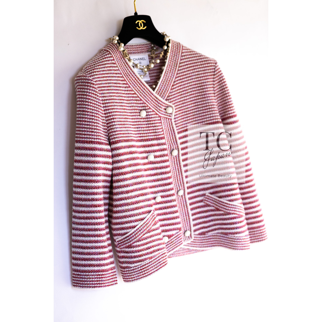 CHANEL - シャネル カーディガン CHANEL レッド ストライプ CHANEL - シャネル カーディガン CHANEL レッド ストライプ