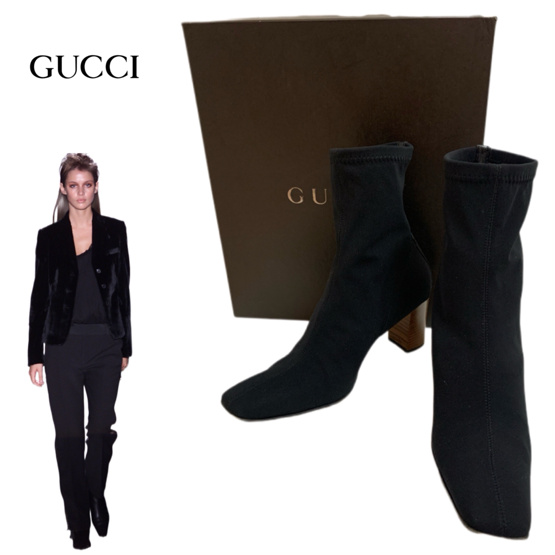 GUCCI VINTAGE ITALY製 ストレッチ ショートヒールブーツ 35 GUCCI VINTAGE ITALY製 ストレッチ ショートヒールブーツ 35