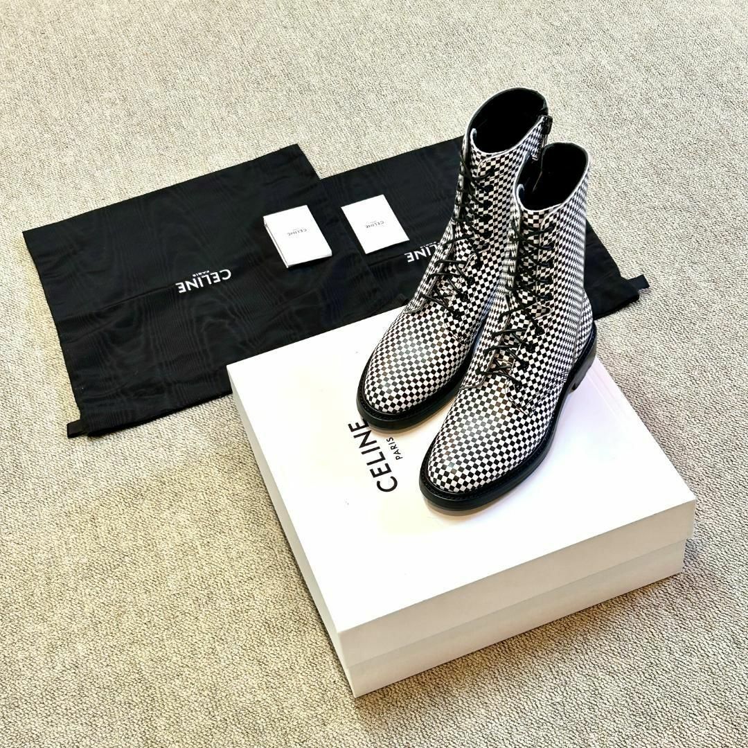 CELINE - セリーヌ CELINE サイドゴアブーツ 39 WHT チェック柄 CELINE - セリーヌ CELINE サイドゴアブーツ 39 WHT チェック柄