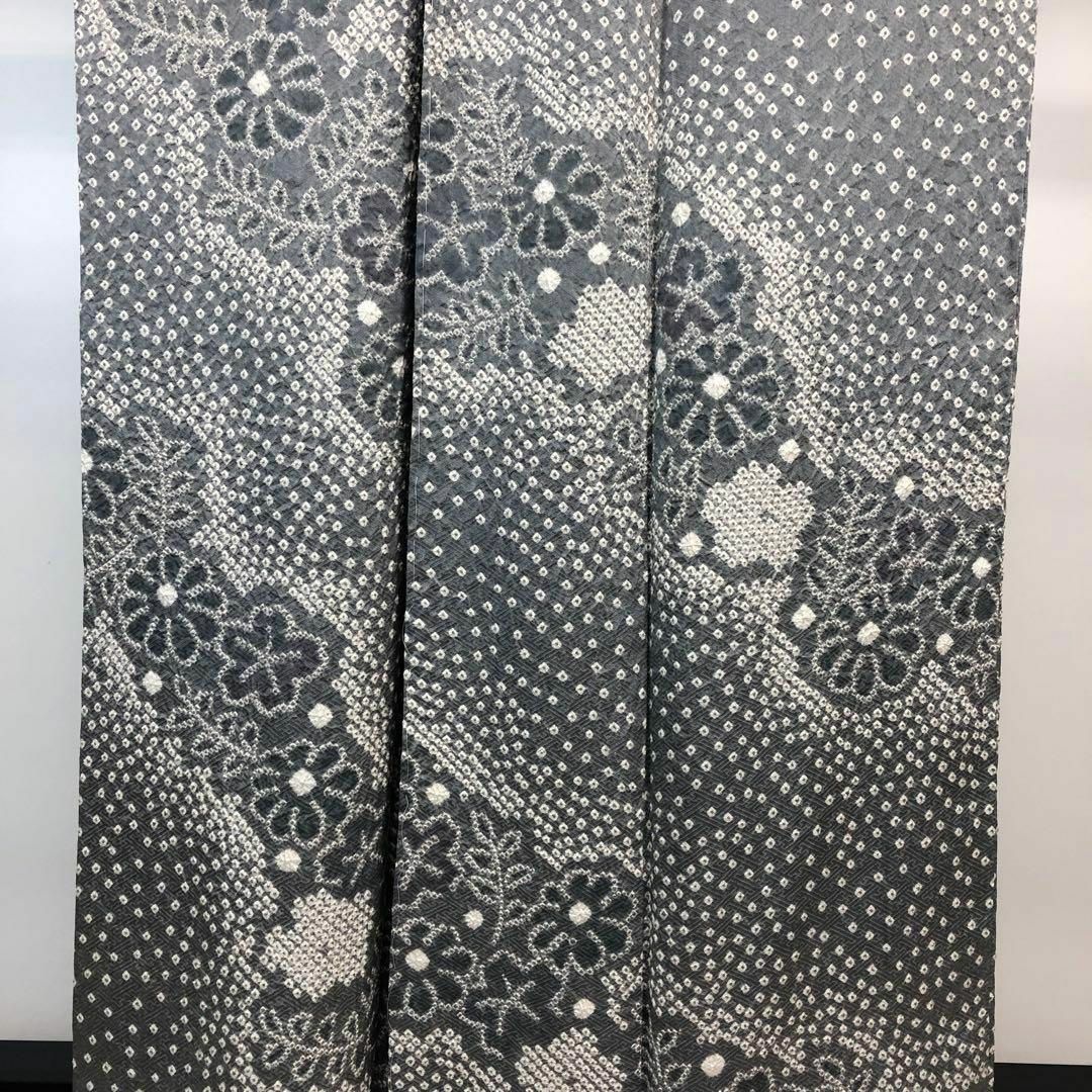 小紋 総絞り 斜め絞り柄 美しい草花模様 灰色 K-4197 小紋 総絞り 斜め絞り柄 美しい草花模様 灰色 K-4197