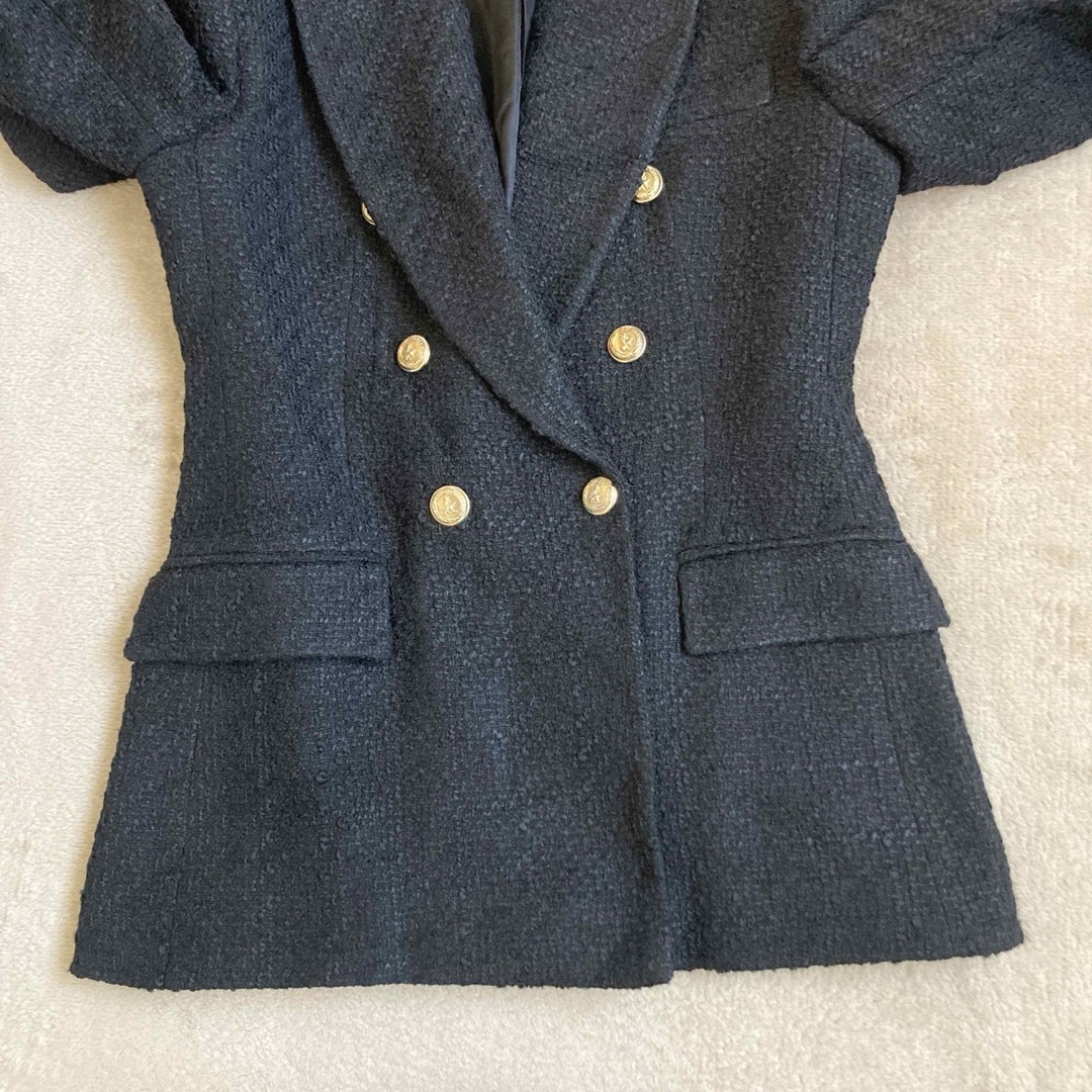 ZARA - ZARA ツイードジャケット 金ボタン ブラック 黒 ダブル ZARA - ZARA ツイードジャケット 金ボタン ブラック 黒 ダブル