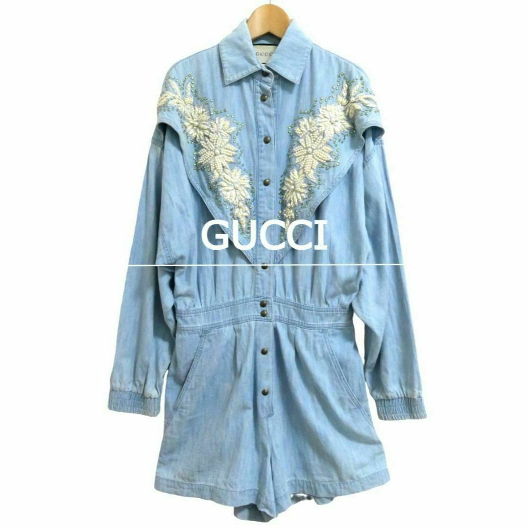 GUCCI ヤンキース コラボ 背中刺繍 デニム サロペット GUCCI ヤンキース コラボ 背中刺繍 デニム サロペット