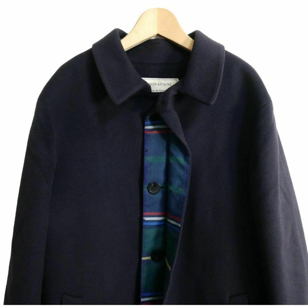 Maison Kitsune カシミヤ 裏地チェック柄 ステンカラーコート Maison Kitsune カシミヤ 裏地チェック柄 ステンカラーコート