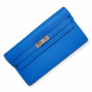 極美品☆A刻印】エルメスケリーウォレットコンパクト長財青 極美品☆A刻印】エルメスケリーウォレットコンパクト長財青
