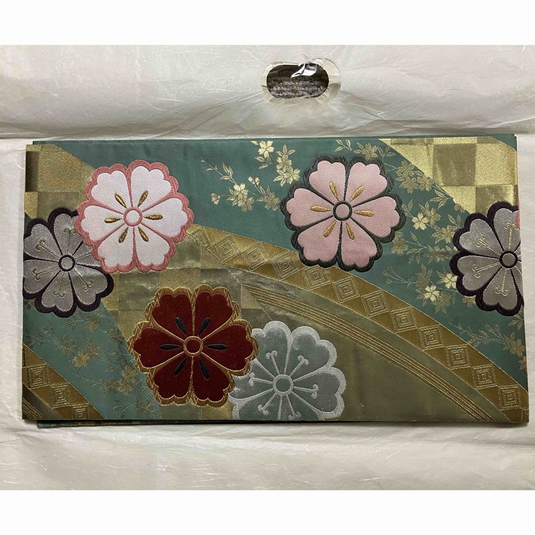 値下げ】袋帯 グリーン 緑 金 正絹 高級品 値下げ】袋帯 グリーン 緑 金 正絹 高級品