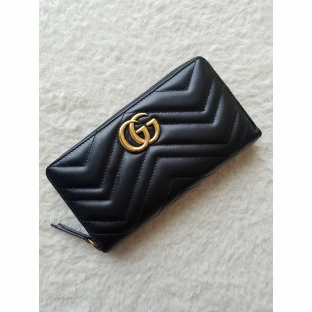 GUCCI グッチ GGマーモント キルティング ジップ 長財布 ブラック GUCCI グッチ GGマーモント キルティング ジップ 長財布 ブラック