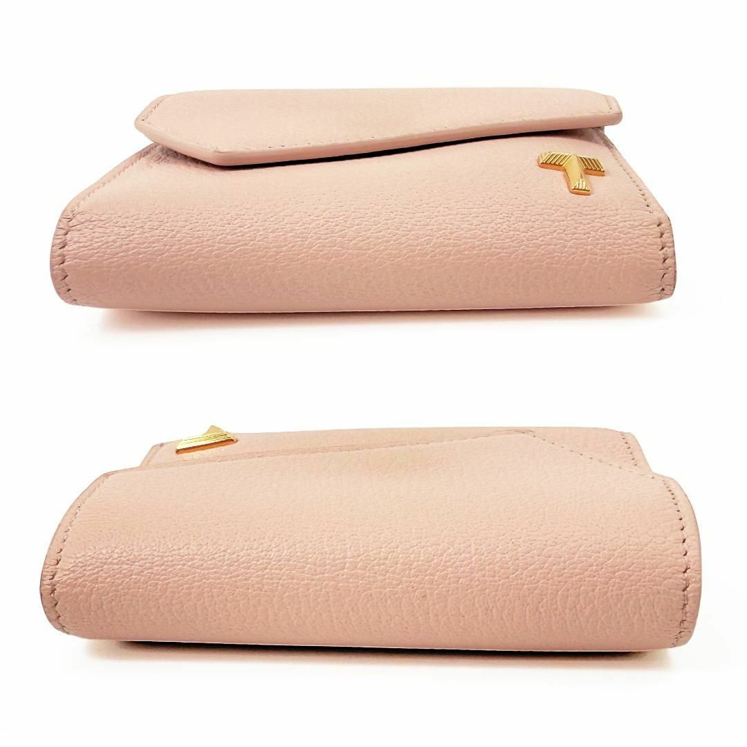 美品 ティファニー 三つ折り財布 Tコレクション ピンク ゴールドロゴ 美品 ティファニー 三つ折り財布 Tコレクション ピンク ゴールドロゴ