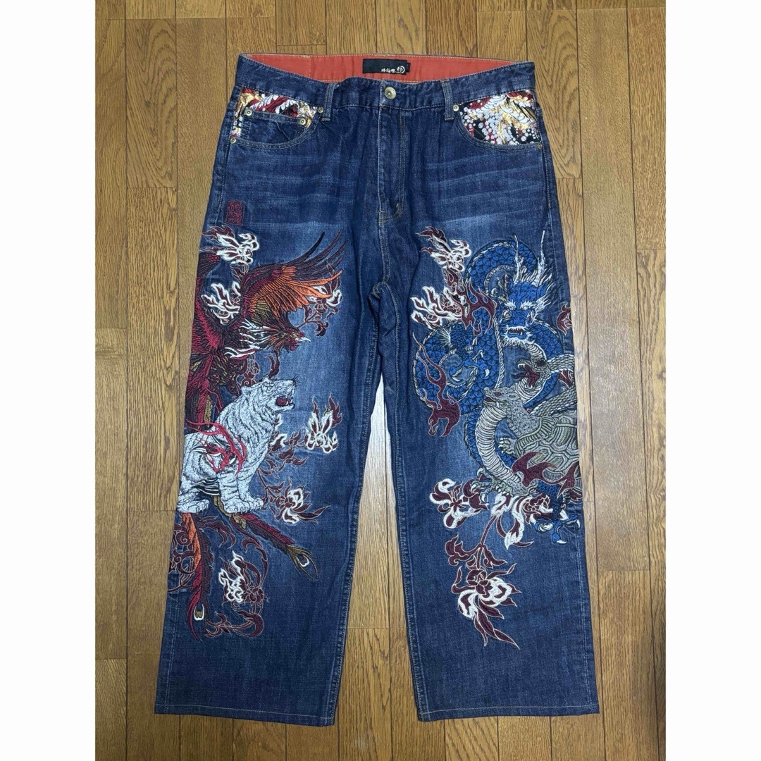 絡繰魂 デニム 38 和柄 刺繍 四神 龍 虎 朱雀 玄武 絡繰魂 デニム 38 和柄 刺繍 四神 龍 虎 朱雀 玄武