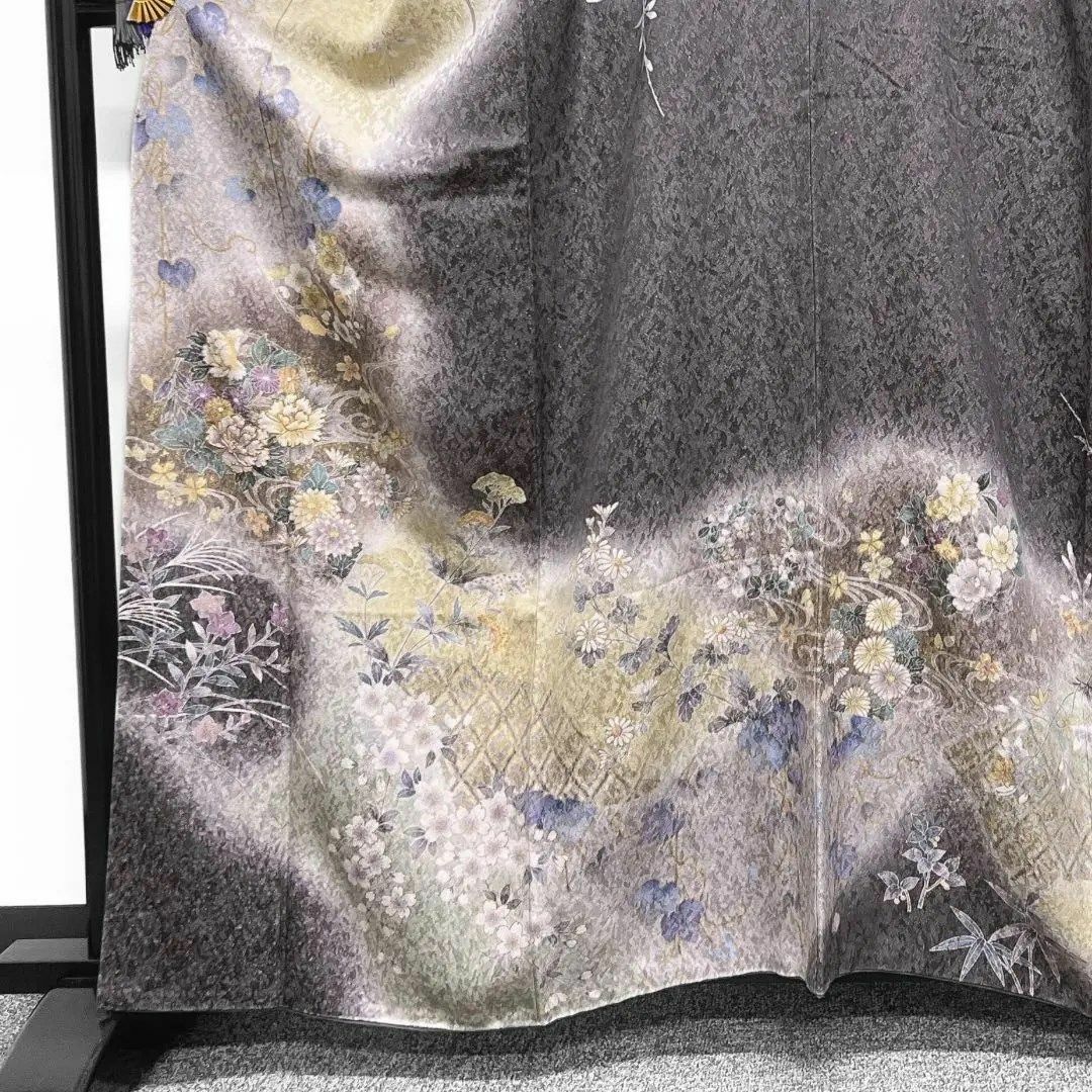 訪問着 金駒刺繍 金通し 道長取り 牡丹 梅 桔梗 桜 菊 着物 084w 訪問着 金駒刺繍 金通し 道長取り 牡丹 梅 桔梗 桜 菊 着物 084w