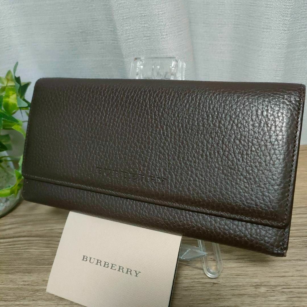 BURBERRY - バーバリー 長財布 オールレザー ブラウン シボ革 BURBERRY - バーバリー 長財布 オールレザー ブラウン シボ革