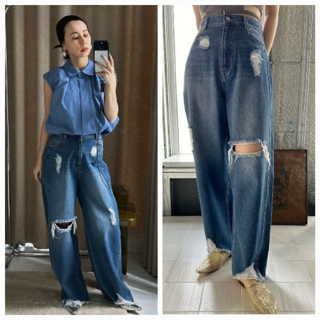 AmeriVINTAGE HEM FRINGE EGG DENIM PANTS AmeriVINTAGE HEM FRINGE EGG DENIM PANTS