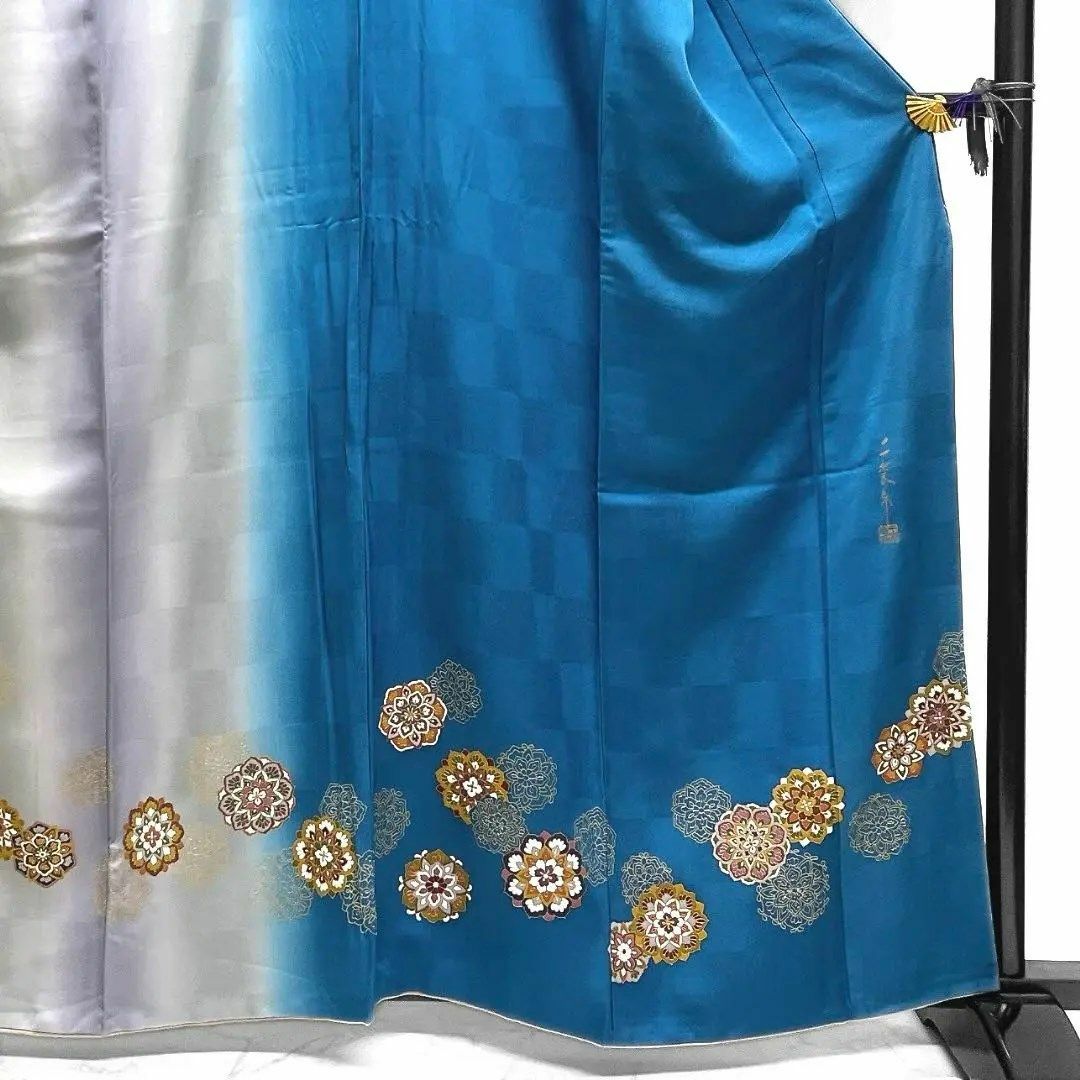 千地泰弘 付け下げ 金彩 華文 市松模様 着物 122a dの通販 by 千地泰弘 付け下げ 金彩 華文 市松模様 着物 122a dの通販 by