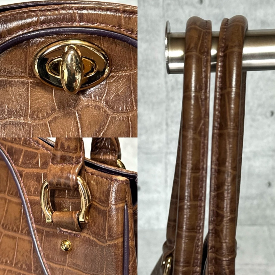 美品】HAMANO クロコ型押し ソフィー ココ ブラウン 肩掛け 美品】HAMANO クロコ型押し ソフィー ココ ブラウン 肩掛け