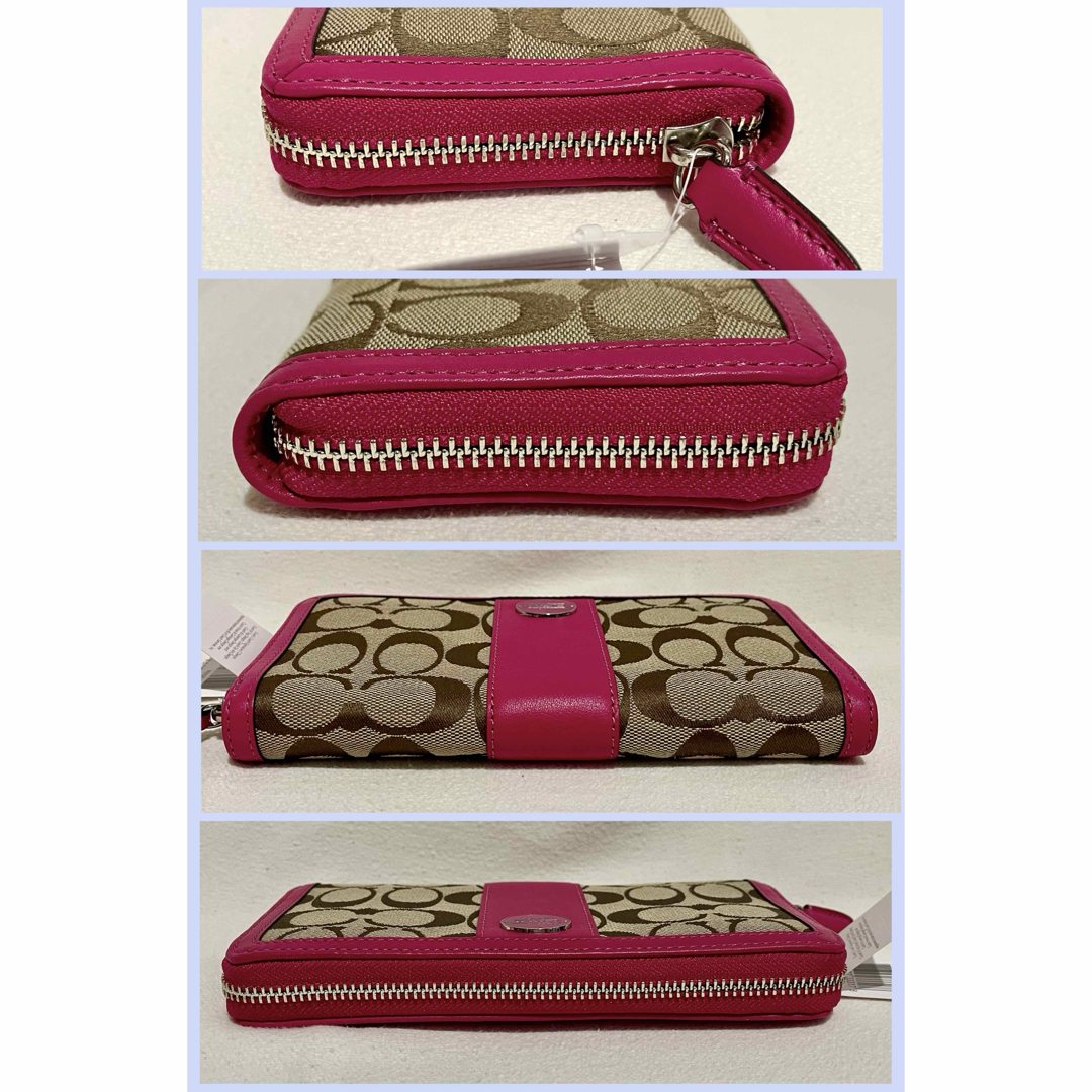 タグ付き未使用 COACH ジッピーウォレット 48463 カーキ/フューシャ タグ付き未使用 COACH ジッピーウォレット 48463 カーキ/フューシャ