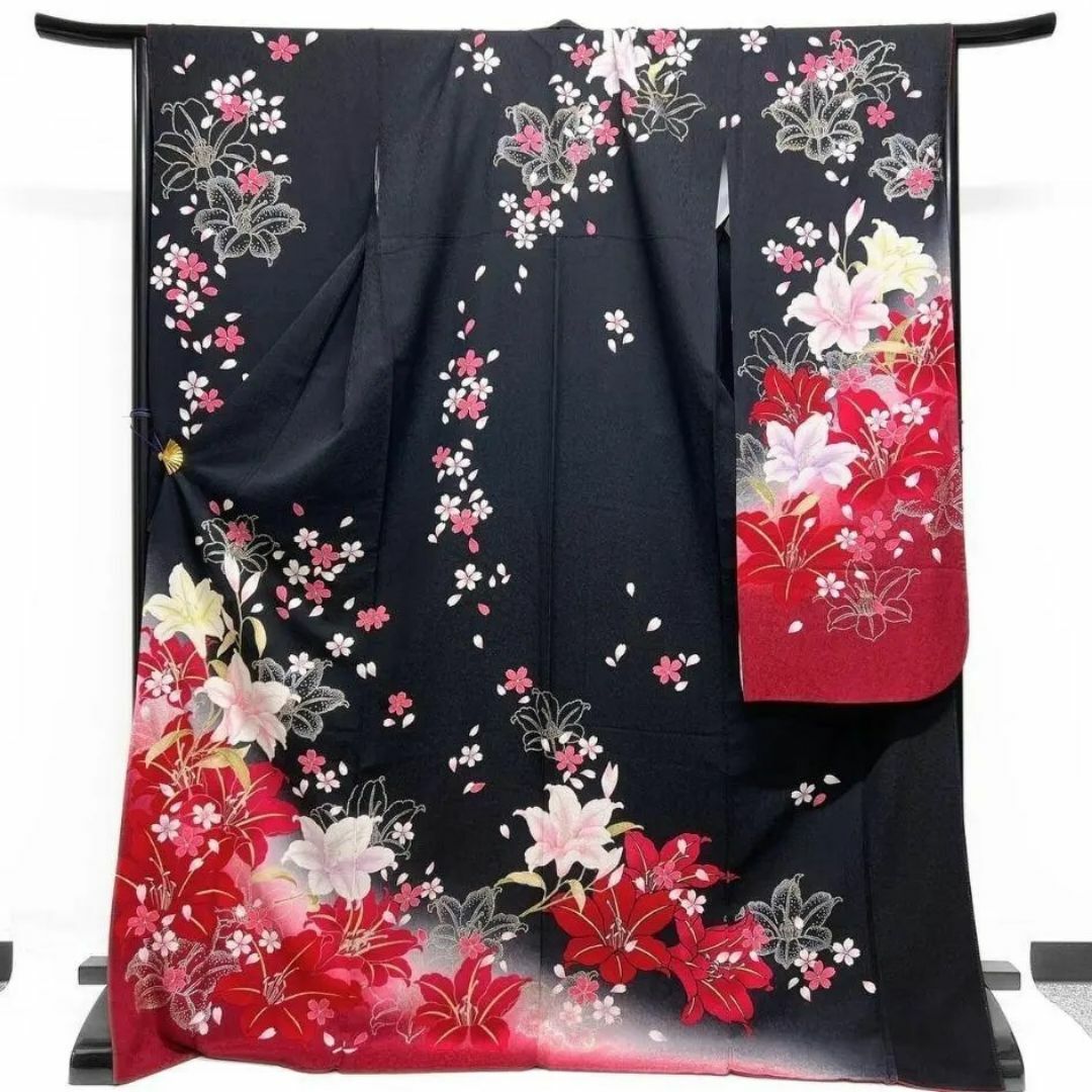 刺繍 百合 花吹雪 振袖 晴れの日 成人式 卒業式 着物 012a p 刺繍 百合 花吹雪 振袖 晴れの日 成人式 卒業式 着物 012a p